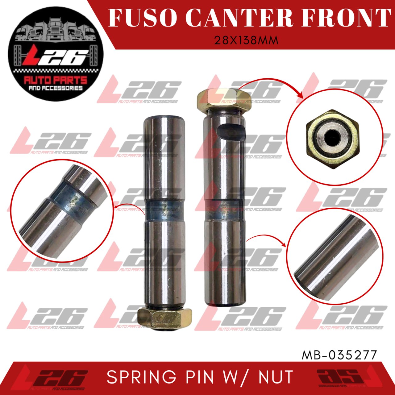 28x138mm Spring Pin for Fuso Canter with Nut Front type MB-035277 ...