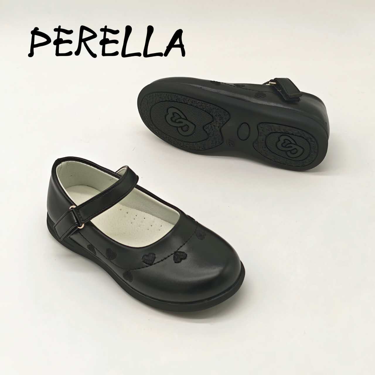 Girls’ Heart Design Black School Shoes Lightweight Leather Mary Jane ...