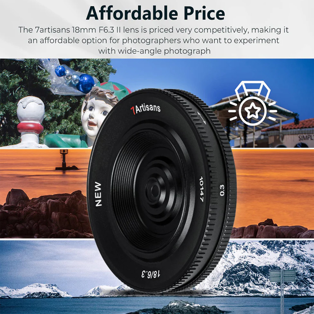 7Artisans 18mm F/6.3 Mark II MF Manual Focus APS-C Format Sony E Mount Wide Angle Pancake Prime ...