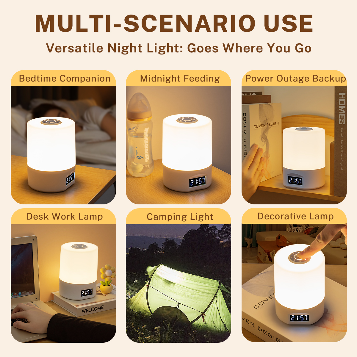 Dimmable Night Lamp LED 3Colour Touch Lights USB Dim Light Small ...