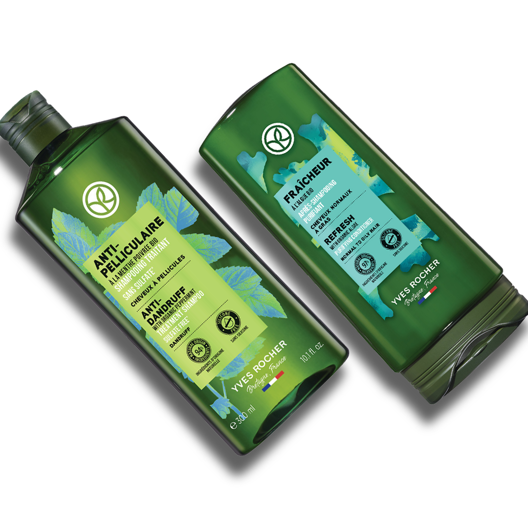 YVES ROCHER Anti Dandruff Shampoo 300ml & Refresh Purifying Conditioner ...