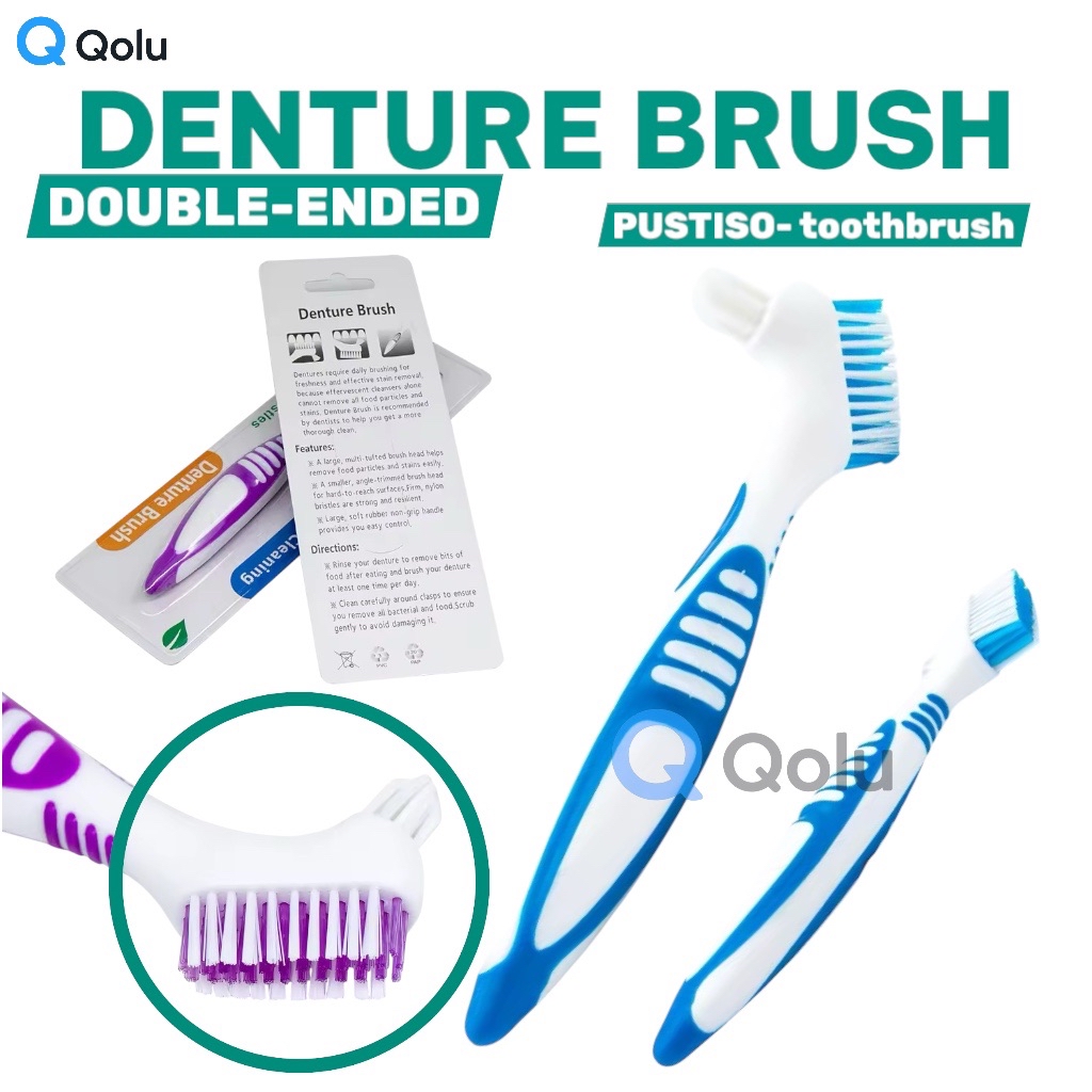 Denture Brush Set – Double-Ended Toothbrush with Nylon Bristles for ...