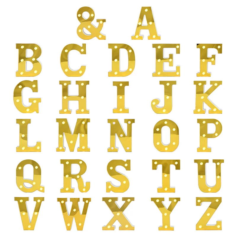3D Golden Light Up Mirror Letters LED Lights Sign Glitter Alphabet ...