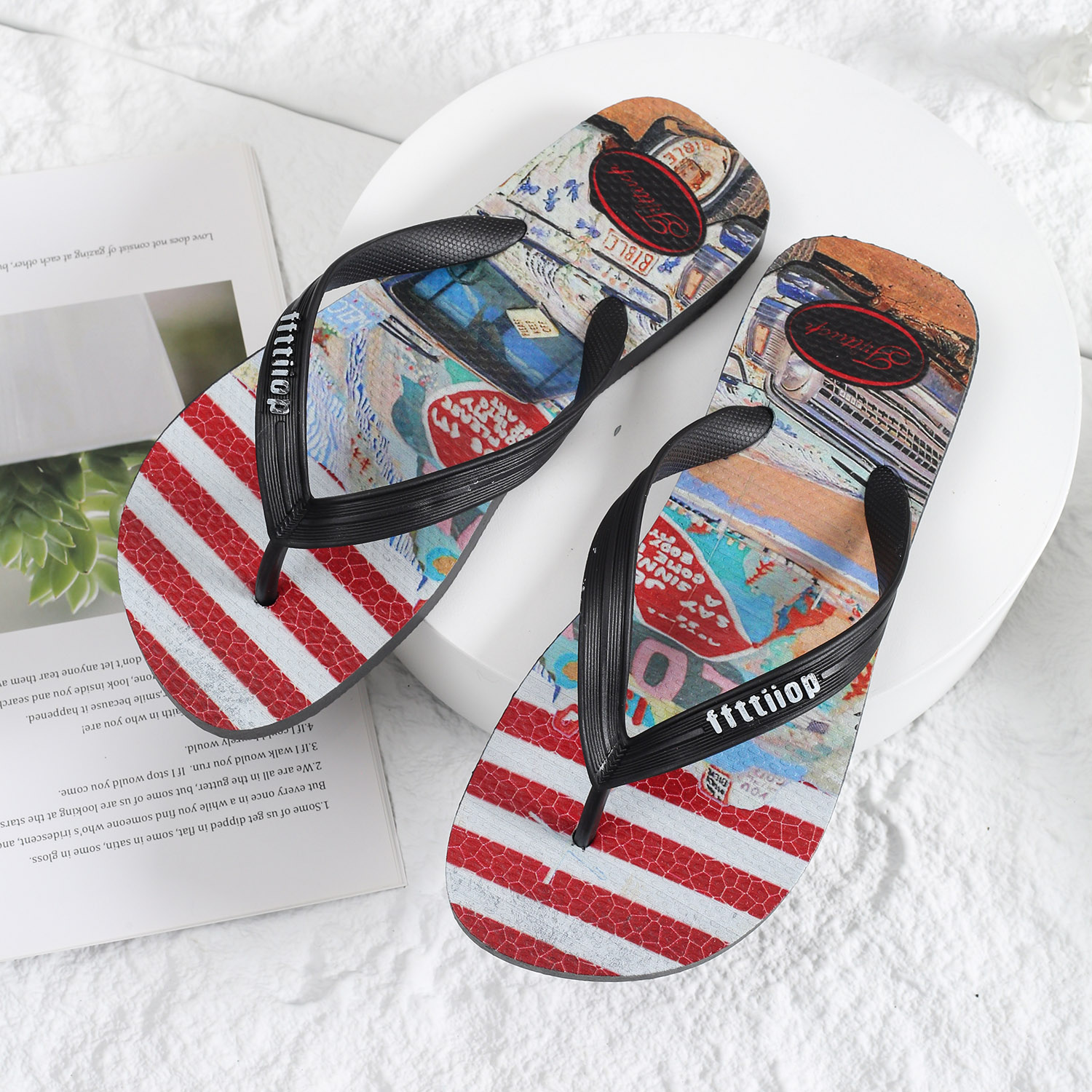SUP-SLIPPER New style men's trendy printed slippers with widened anti ...