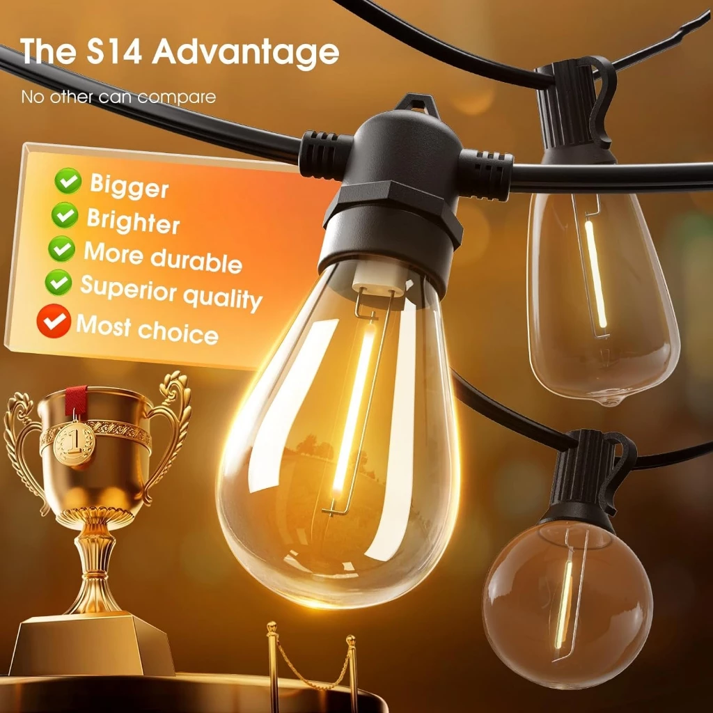 10M/30M LED Bulb String Lights Outdoor Lights Waterproof Patio String ...