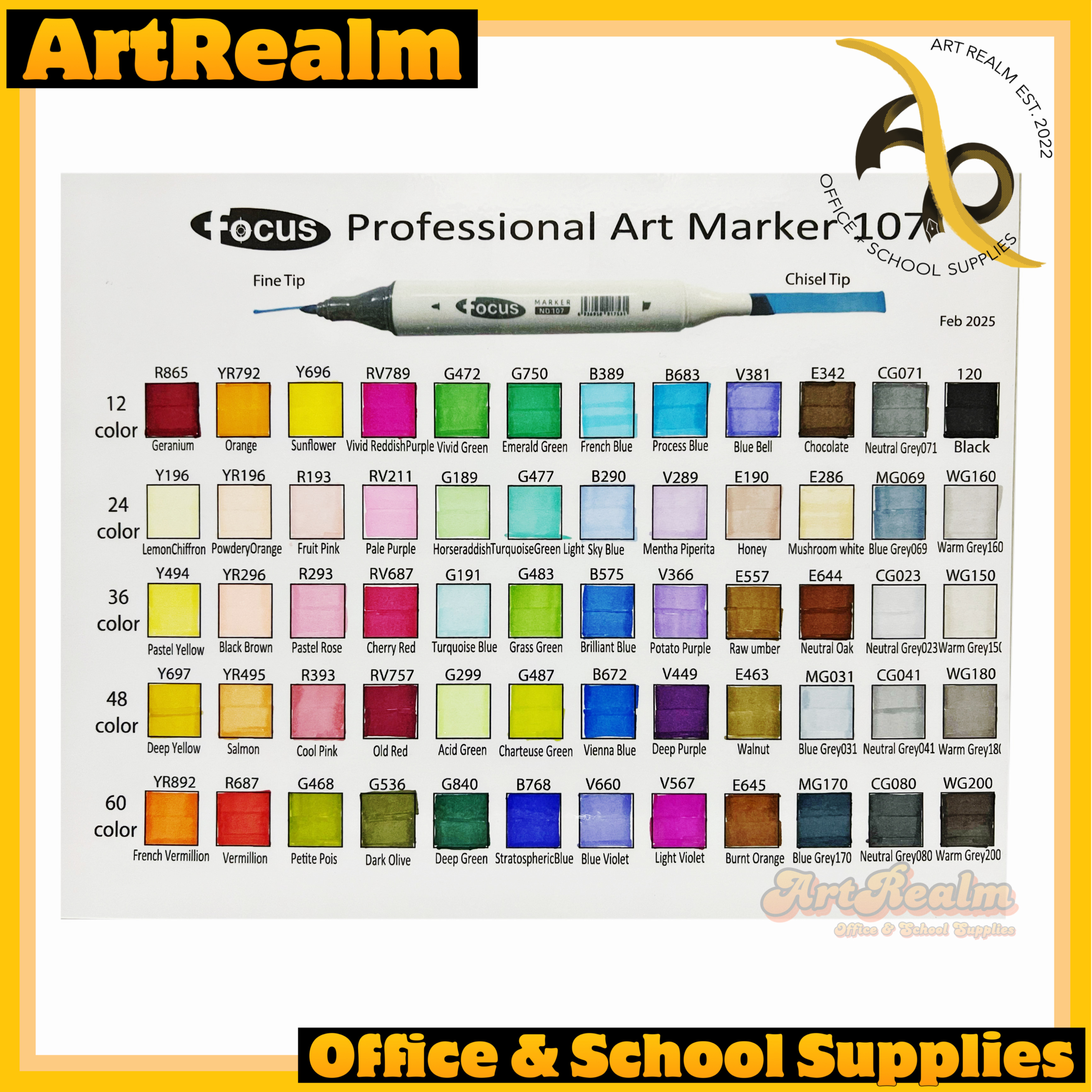Focus Professional Dual Tip Art Marker [Alcohol Based] [60 Colors ...