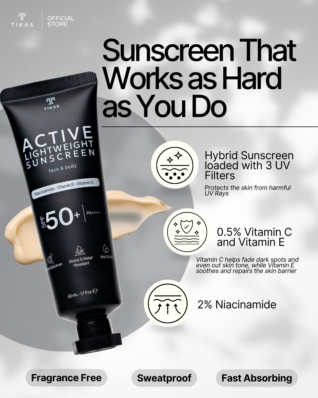Active Lightweight Sunscreen SPF 50+ PA++++ | Sweatproof | Niacinamide ...