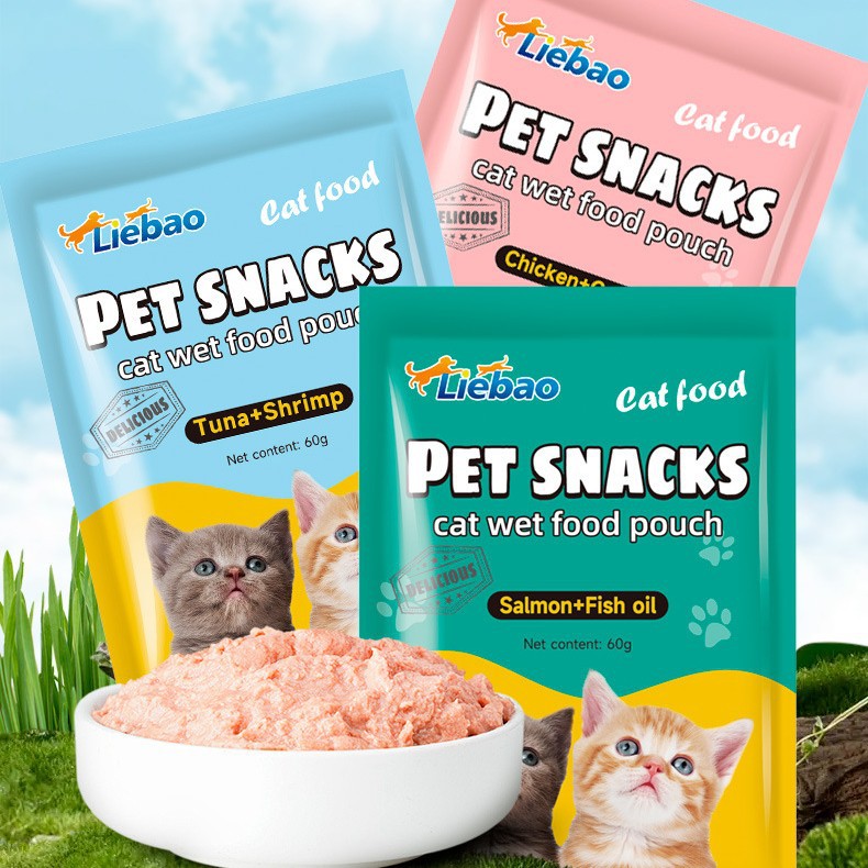 60g LIEBAO Cat Wet Food Tuna Carrot Chicken Flavored Cat Treats Kitten ...