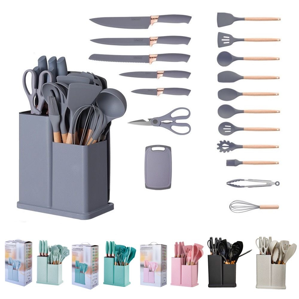 19PCS Silicone Kitchen Utensil Set with Non-Stick Spatula Cutting Board ...