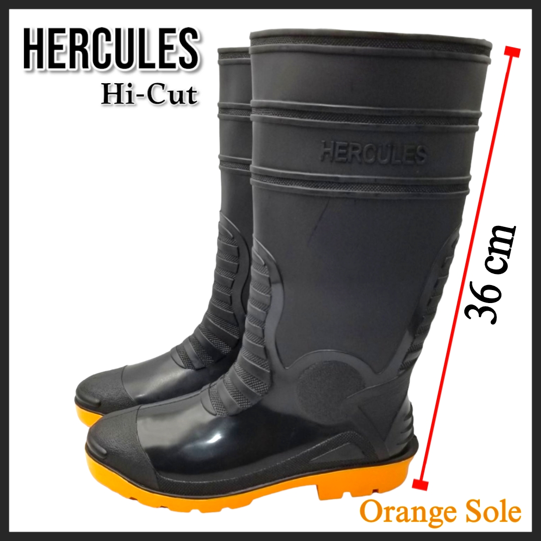 Hercules Men's Hi-Cut Heavy Duty Non-Slip Waterproof Black Rain Boots ...