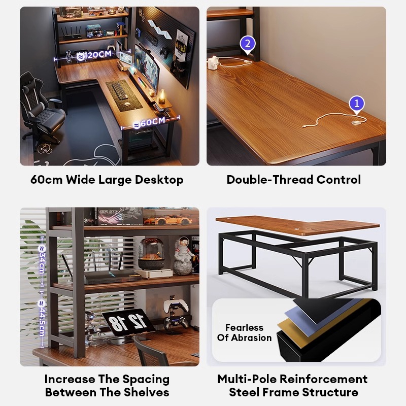 PUPU L-Shaped Corner Table Computer Game Table Office Desk Study Table ...