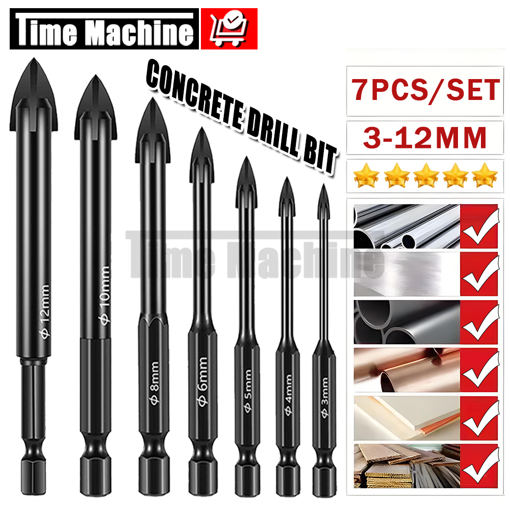 7pcs Concrete Drill Bit Tungsten Carbide Masonry Drill Bit Set For Tile ...
