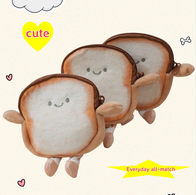 Cute toast coin purse creative plush doll backpack pendant earphone ...