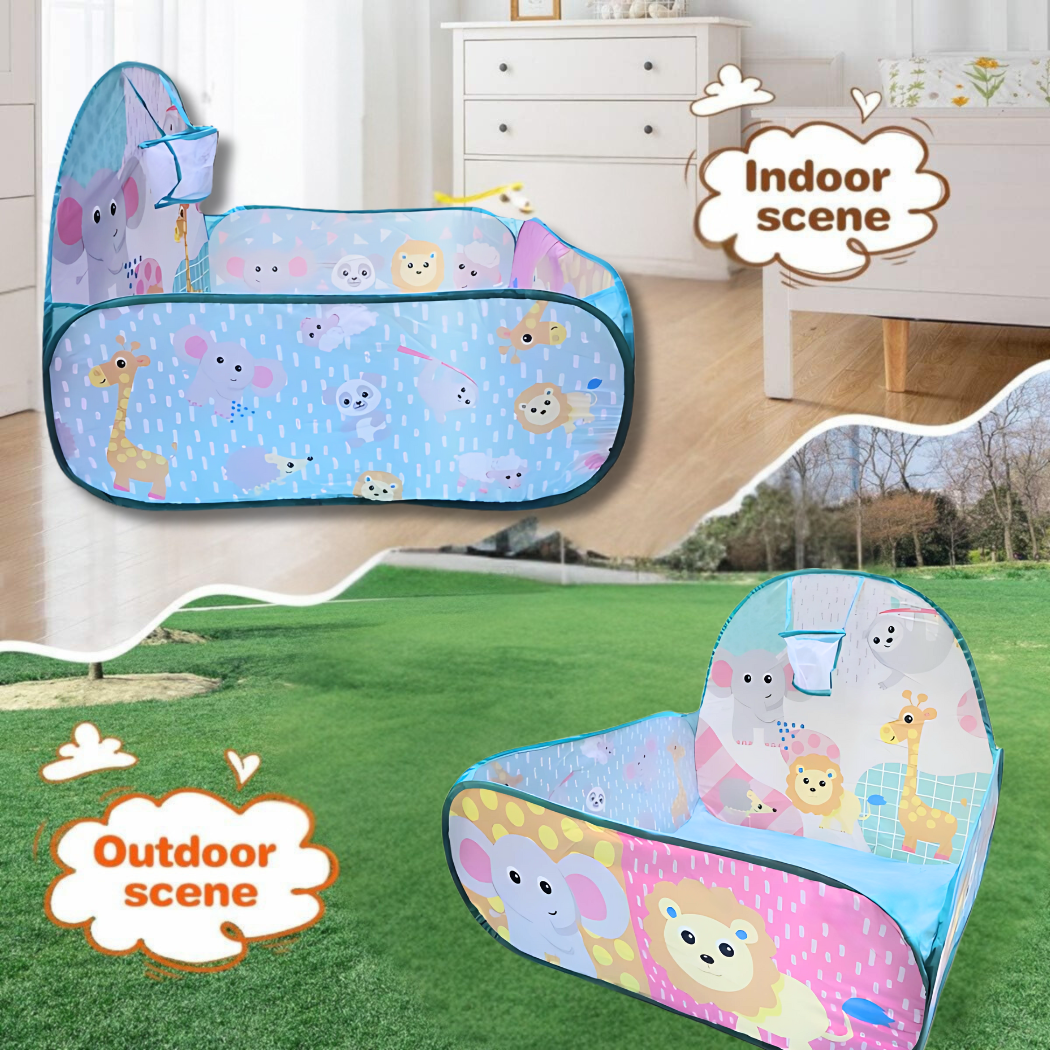 Yoji Baby Indoor Outdoor Foldable Play Tent Ball Pit Pop-Up Playpen w/ Basketball Hoop Ready To ...