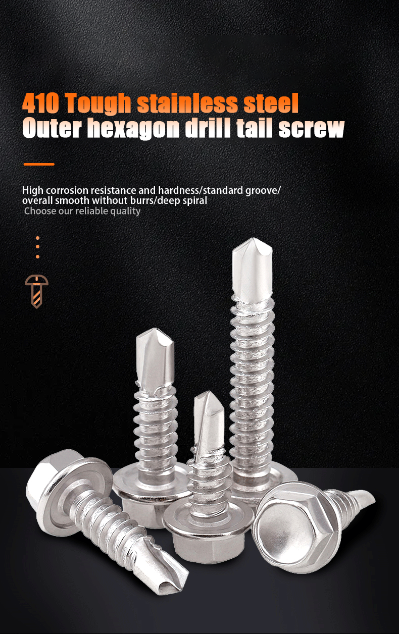 50/100Pcs 410 Stainless Steel Self-Drilling TEK Screws, #12 Hex Head ...