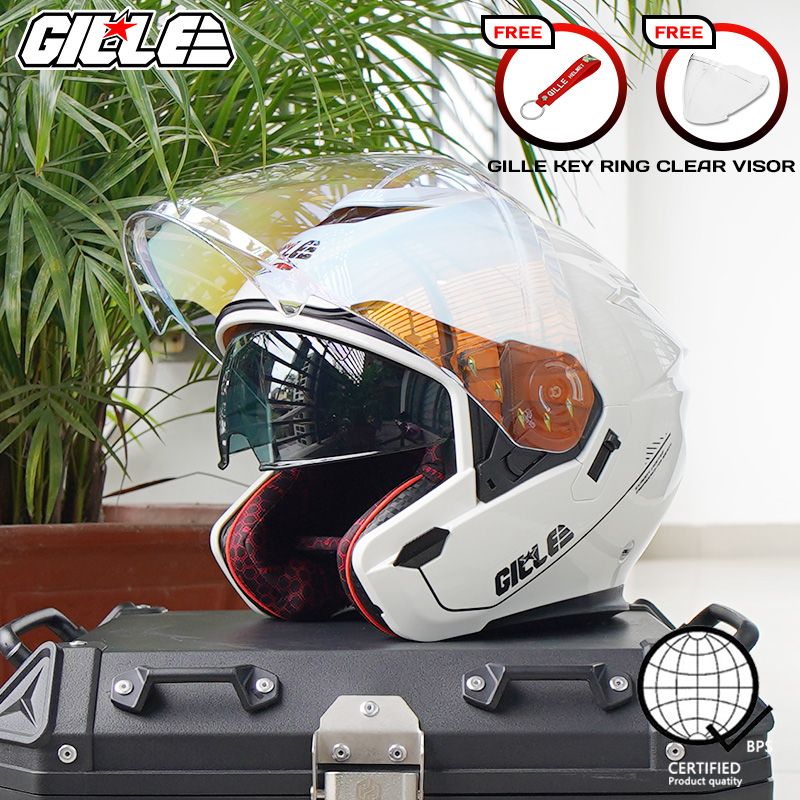 GILLE HELMETS 893 VISAGE PLAIN Half Face Gold Iridium Inner Visor ...