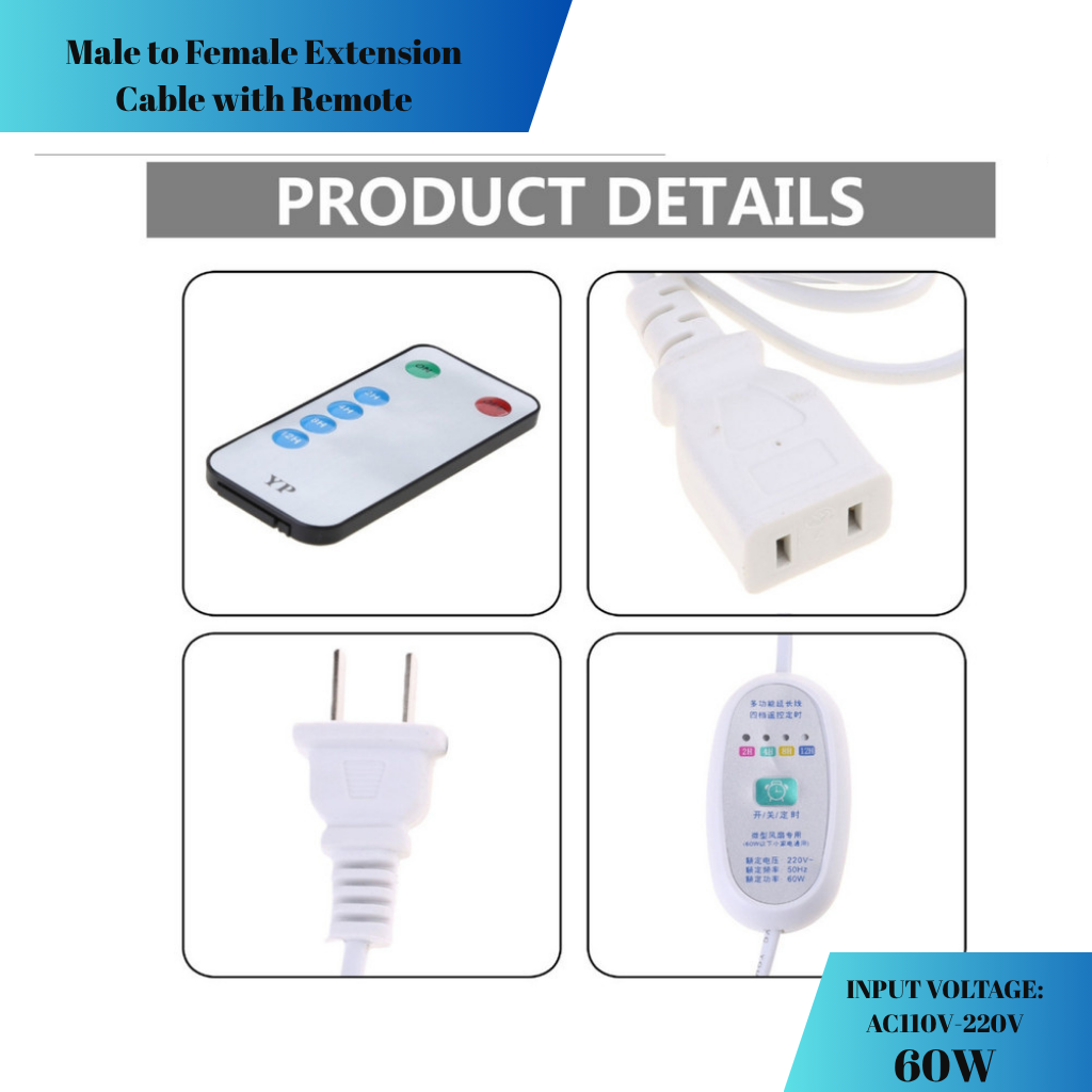 Cord Male to Female Extension 2 pin with on/off switch button and ...