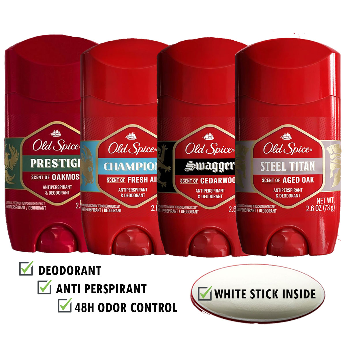 Old Spice Red Collection Antiperspirant Deodorant Steel Titan, Champion ...