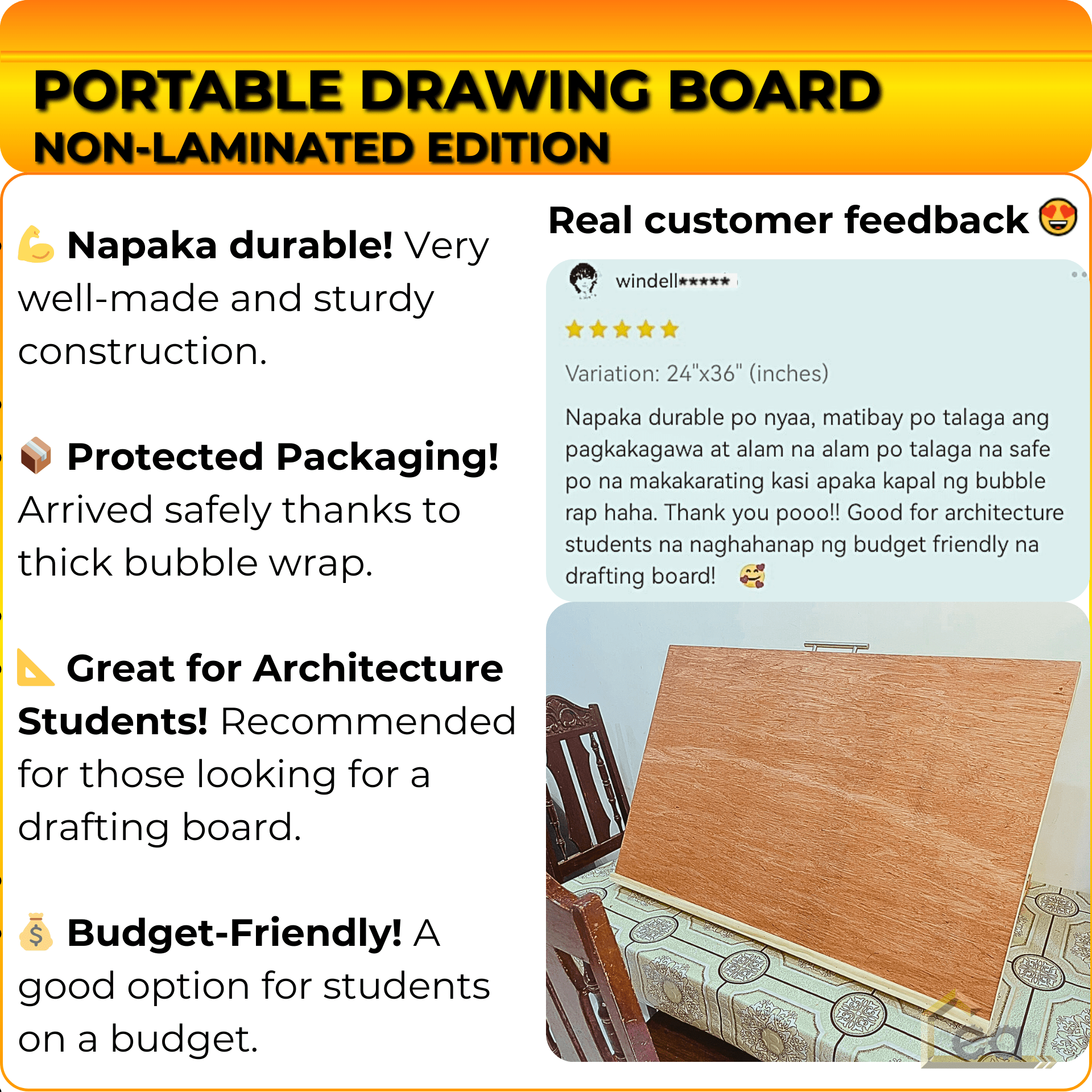 CEA Portable Drawing/Drafting Table Board | Non-Laminated Edition for ...
