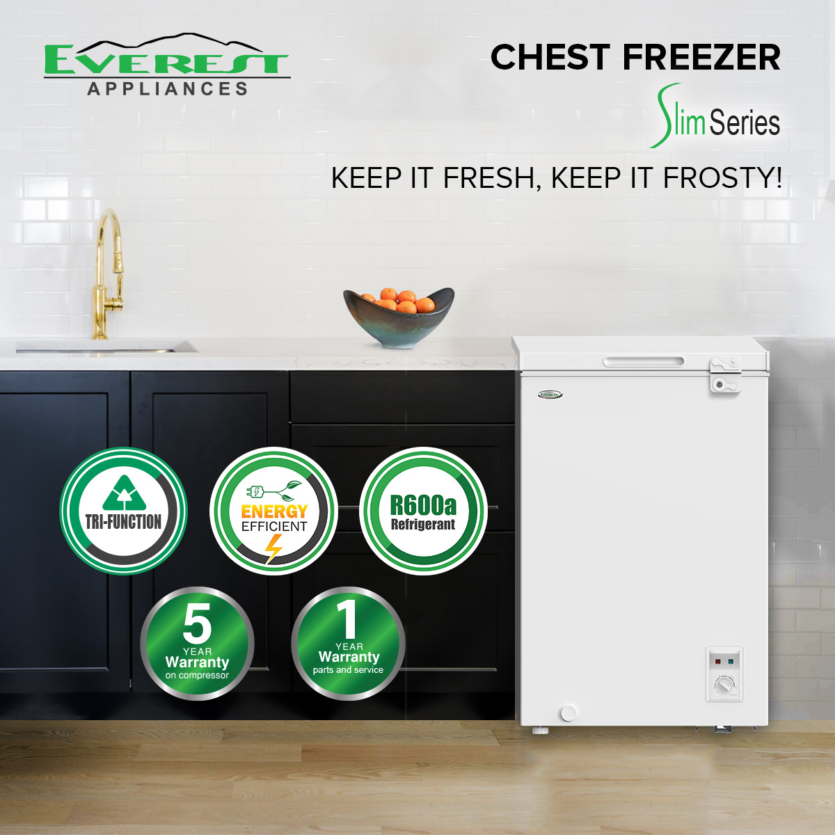 EVEREST 4.0 cu.ft. Tri-Function Chest Freezer/ Non-Inverter/ Solid Top ...
