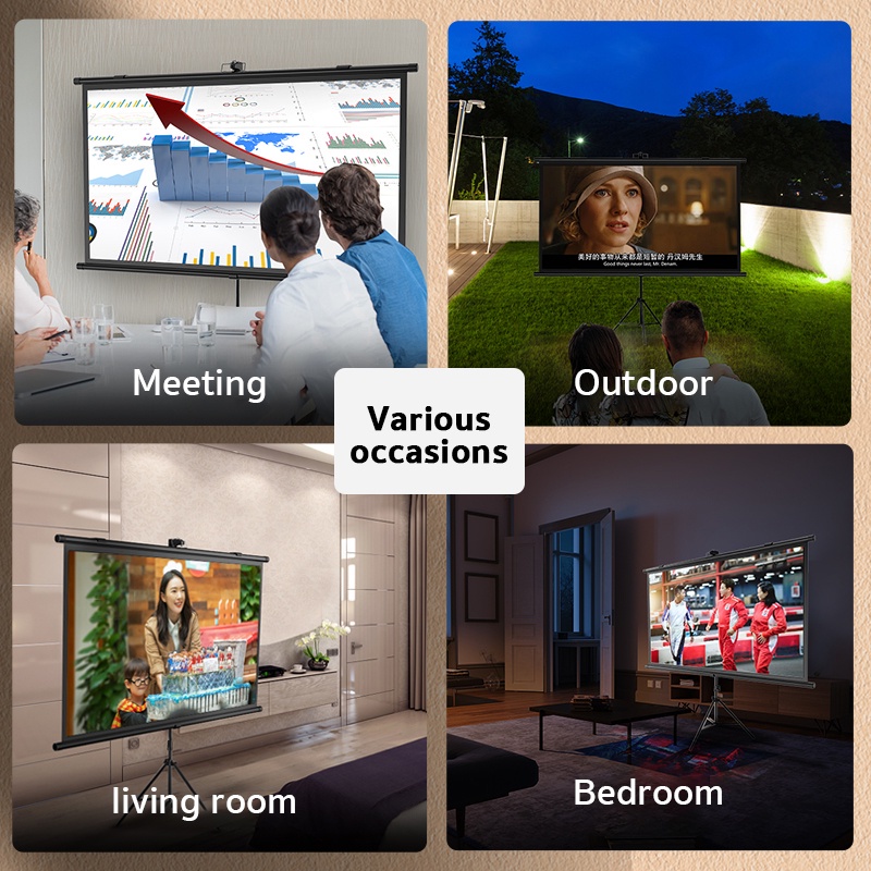 Folding Projector Screen With Stand 60/72/84/100 Inch HD Vivid Color ...