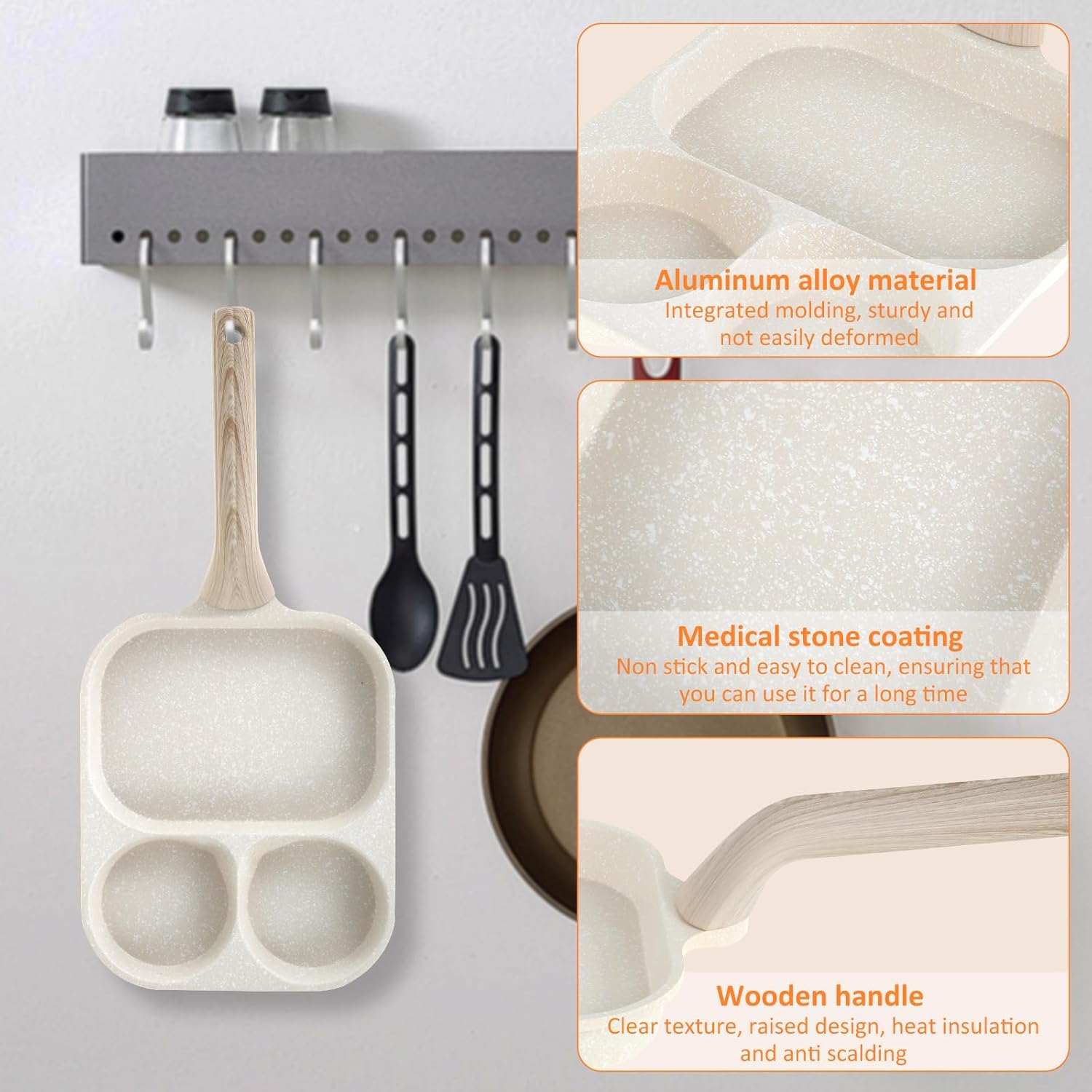 3in1 Non Stick Breakfast Pan Kawali Multi Section Small Frying Pan Egg ...