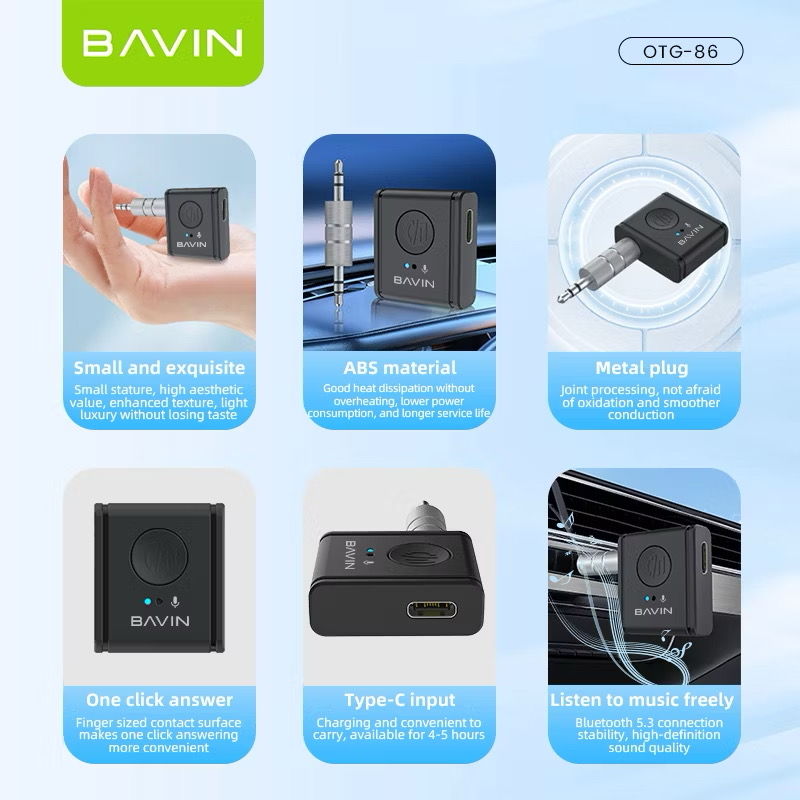 BAVIN O86 OTG Universal Bluetooth 5.3 Receiver Plug & Play w/ AUX ...