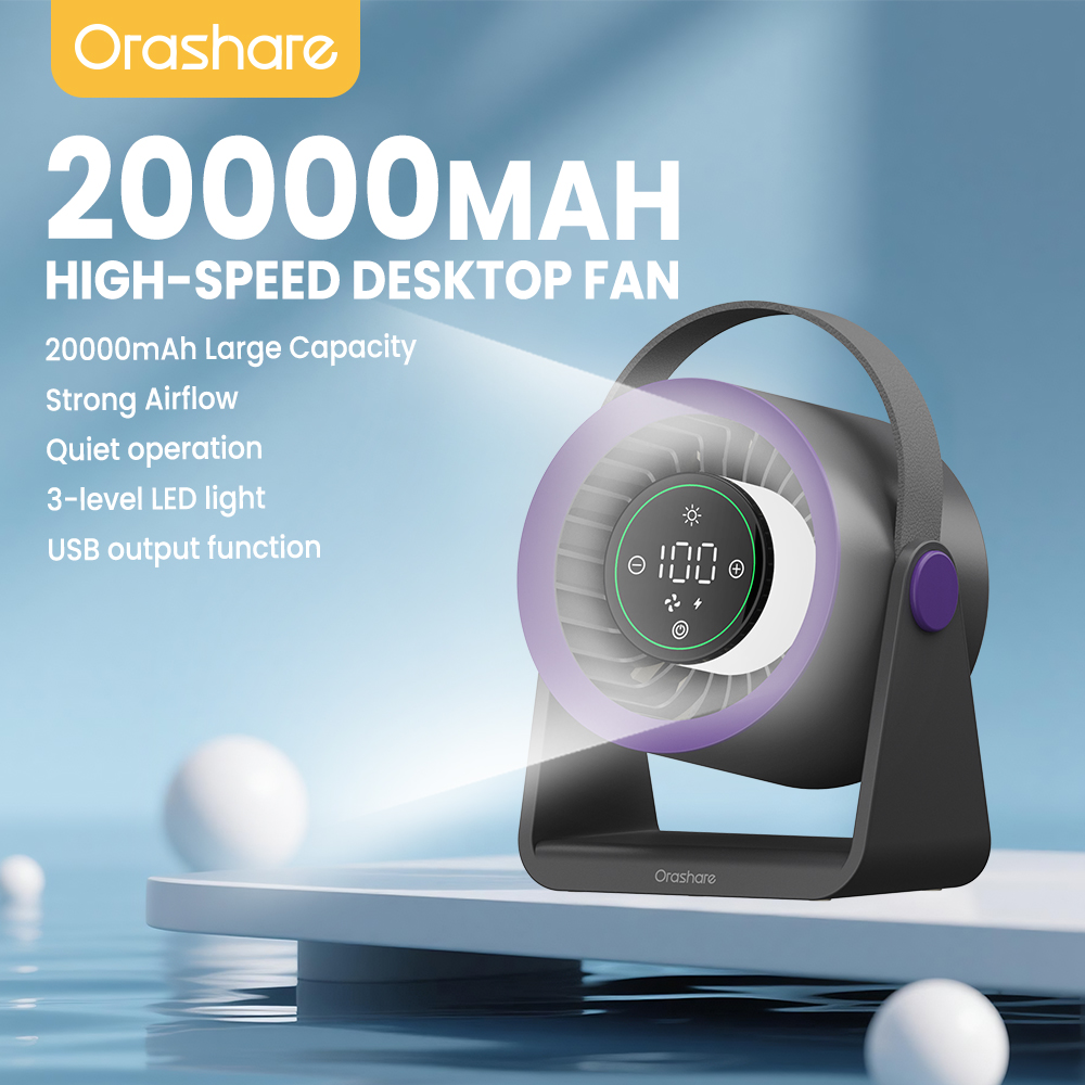 Orashare DF03L Max 20000mAh Rechargeable Desk Fan with LED Light 100 ...