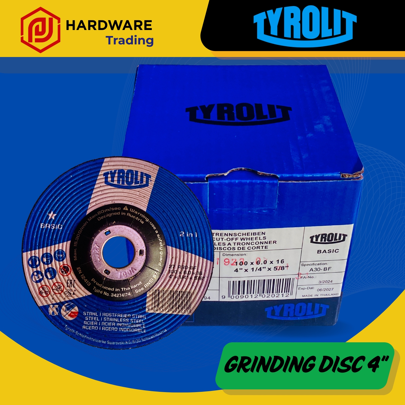 TYROLIT GRINDING DISC 4" ( 1PC) HEAVY DUTY- TOOLS | Shopee Philippines