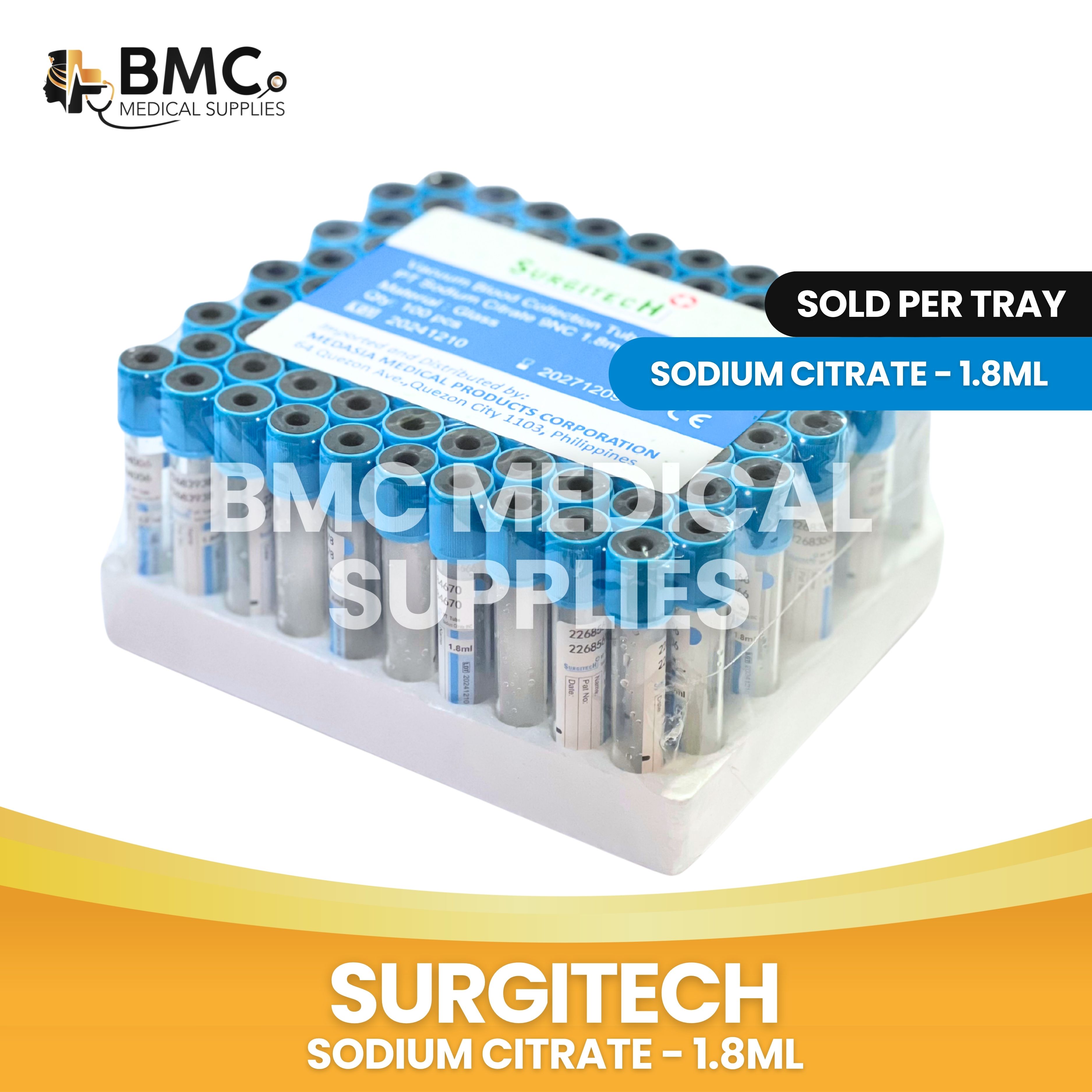 [1Tray] Sodium Citrate (PT Tube) Blue Top: Blood Collection Vacuum Tube ...