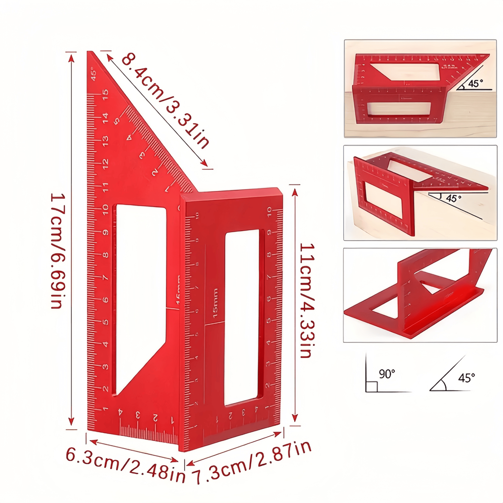 1pcs 45°/90° Multifunction Rule Degree Aluminum Alloy Angle Ruler ...