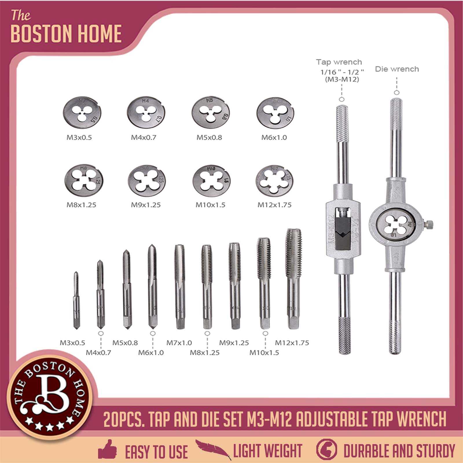 Boston home 12pcs/20pcs Adjustable Tap and Die Set Hand Tap Wrench ...