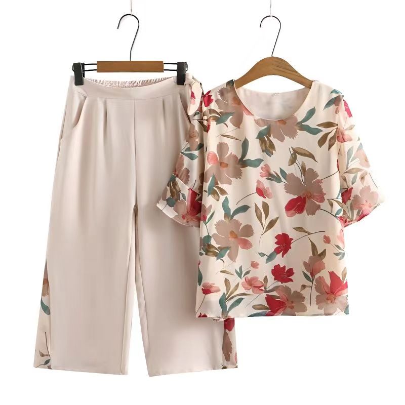 Fashion Two-Piece Summer Middle-Aged And elderly Women Large Size Loose ...