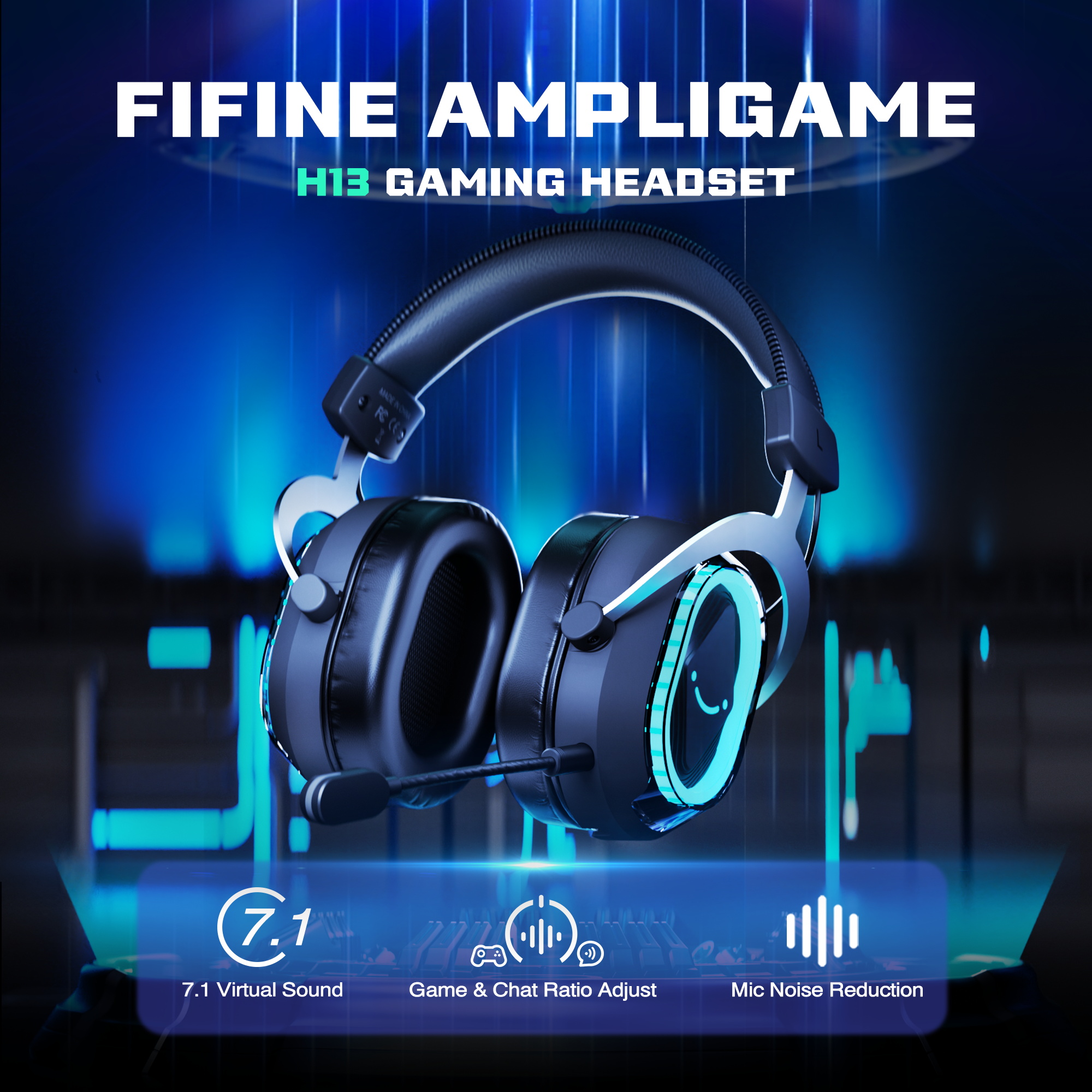 FIFINE H13 RGB Gaming Headset with 7.1 Surround Sound & Dual Sound Card ...
