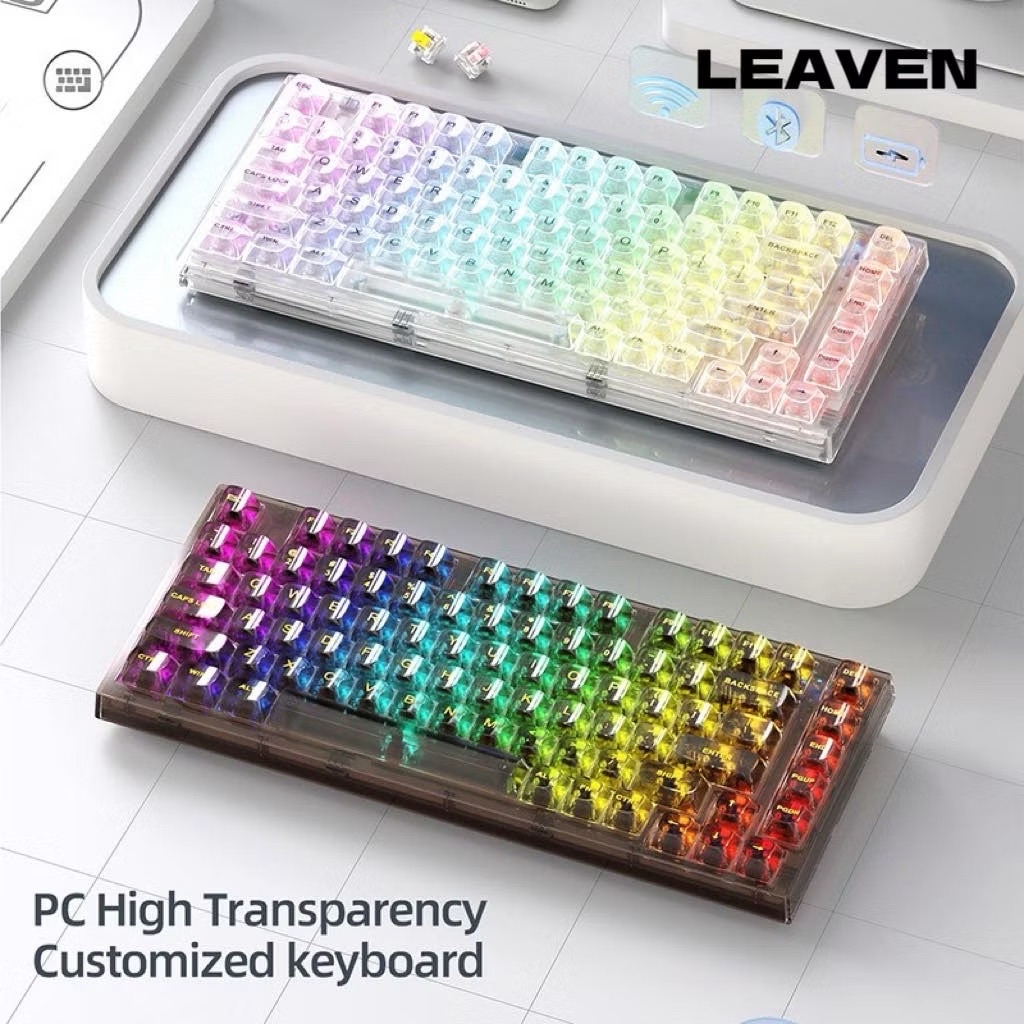 LEAVEN K840 Transparen Mechanical Keyboard Hot Swap 84 Keys Wired Gaming Keyboards With RGB ...