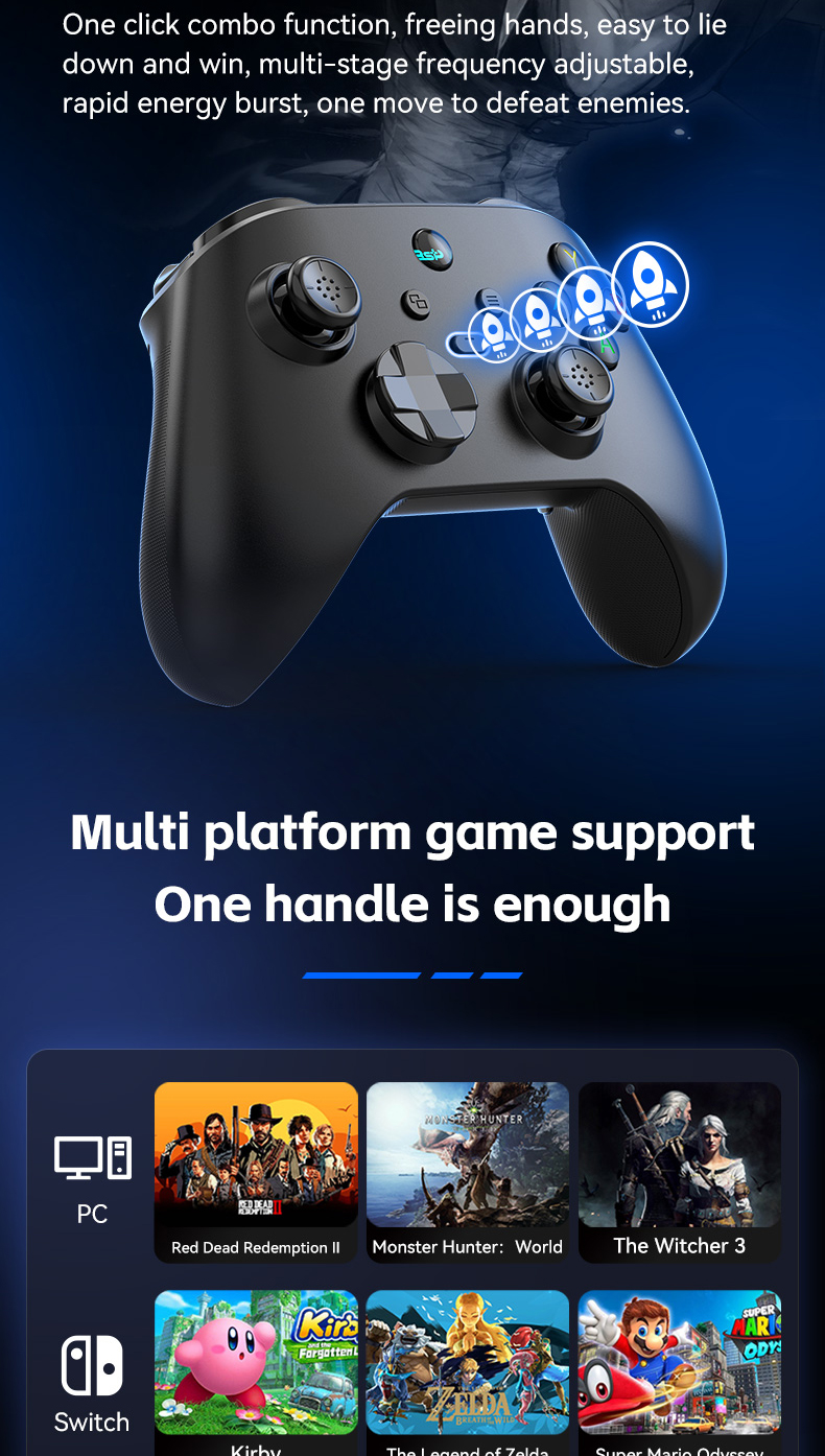 BSP G6 Wireless Game Controller Double Hall 5.3 BT Tri-Mode Gamepad Six ...