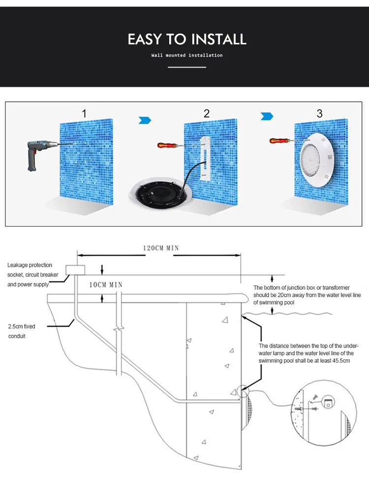 LED Swimming Pool Light RGB Underwater Decorative IP68 Waterproof AC12V ...