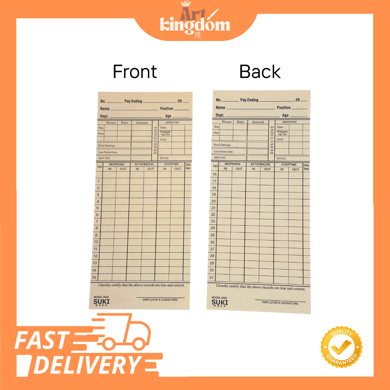 Suki Time Card Bundle – 20/50/100 Pcs | Durable & Accurate Punch Cards ...
