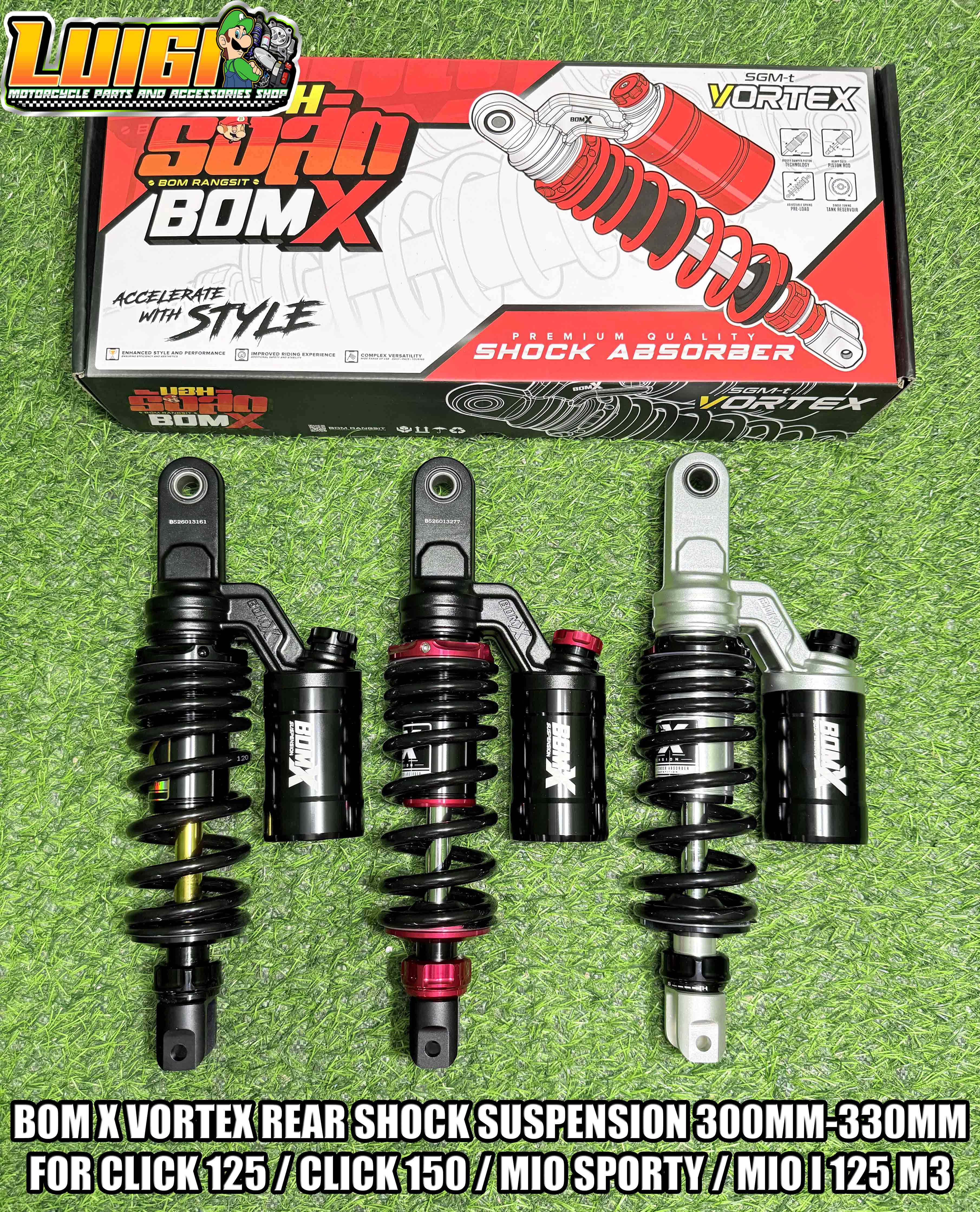 BOM X VORTEX CLICK 125/ MIO SPORTY/ MIO M3 REAR SHOCK SUSPENSION FULLY ...
