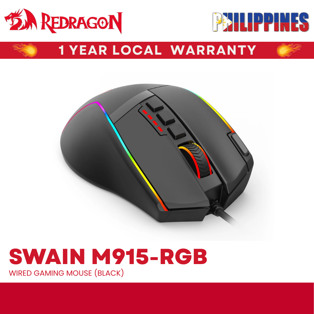 Redragon Wired Gaming Mouse Swain M915-RGB Black 9 Programmable Button ...