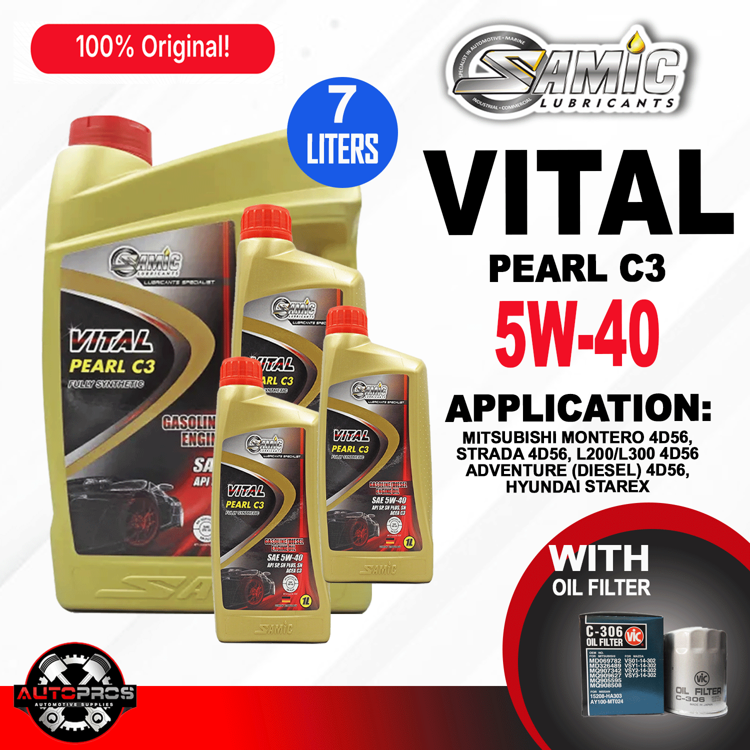 SAMIC VITAL PEARL C3 5W-40 7 liters Mitsubishi Montero Strada GEN1Gen2 ...