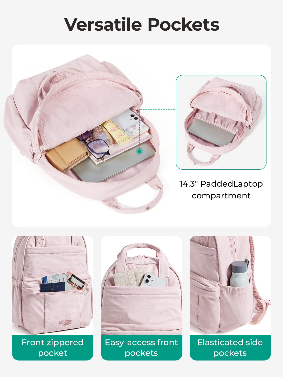 BAGSMART Casual Backpack Unisex Waterproof Travel Backpack Fashion ...