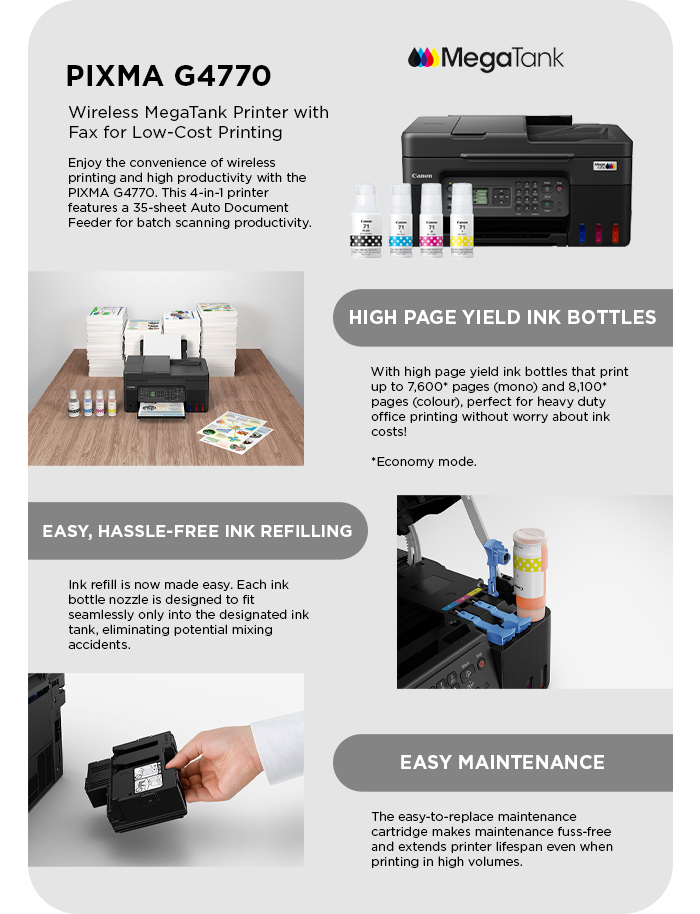 Canon G4770 Refillable Ink Tank System Multifunction Printer | Shopee ...