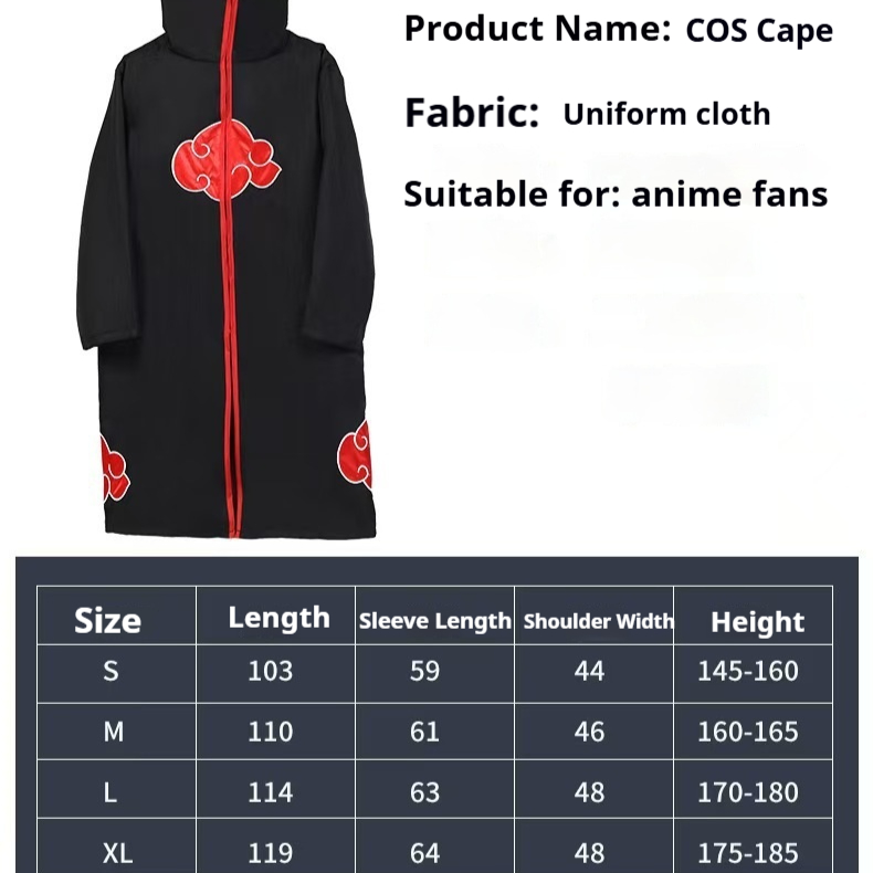 Naruto Costume Akatsuki Cloak with Headscarf Cosplay Sasuke Uchiha Cape ...