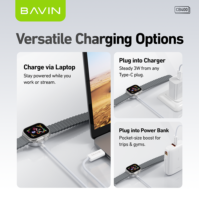 BAVIN CB400 3W Smartwatch Wireless Magnetic Charger w/ Type-C Cable for ...