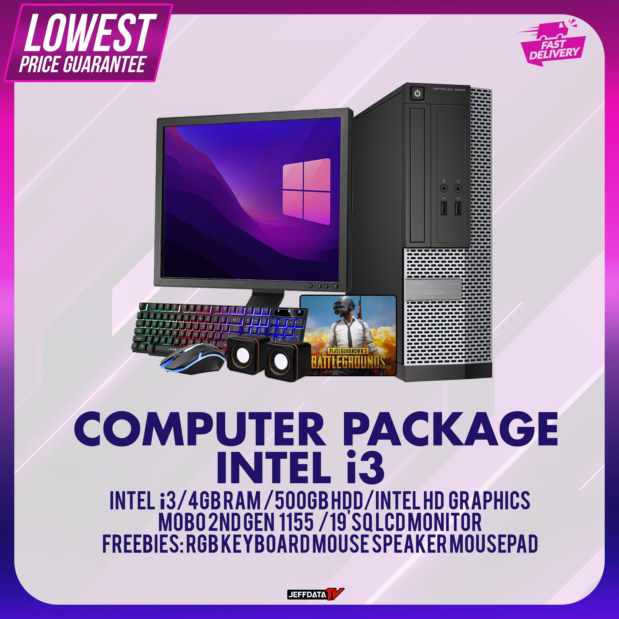 COMPUTER SET SLIM I3 2ND GEN 4GB RAM 500GB HDD 19" SQUARE MONITOR RGB ...