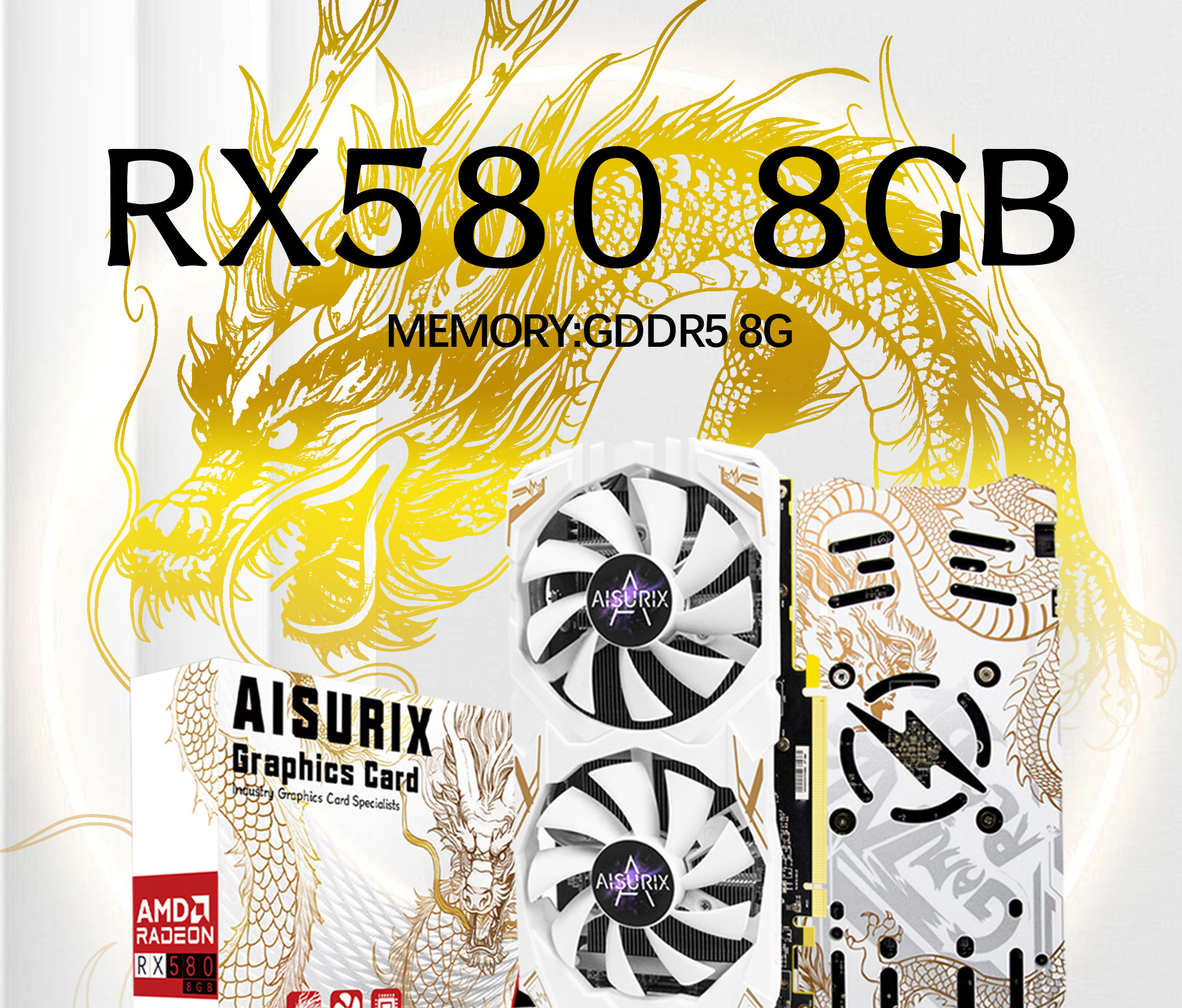 AISURIX RX580 8GB Graphics Card GDDR5 AMD Computer GPU Video Card For ...
