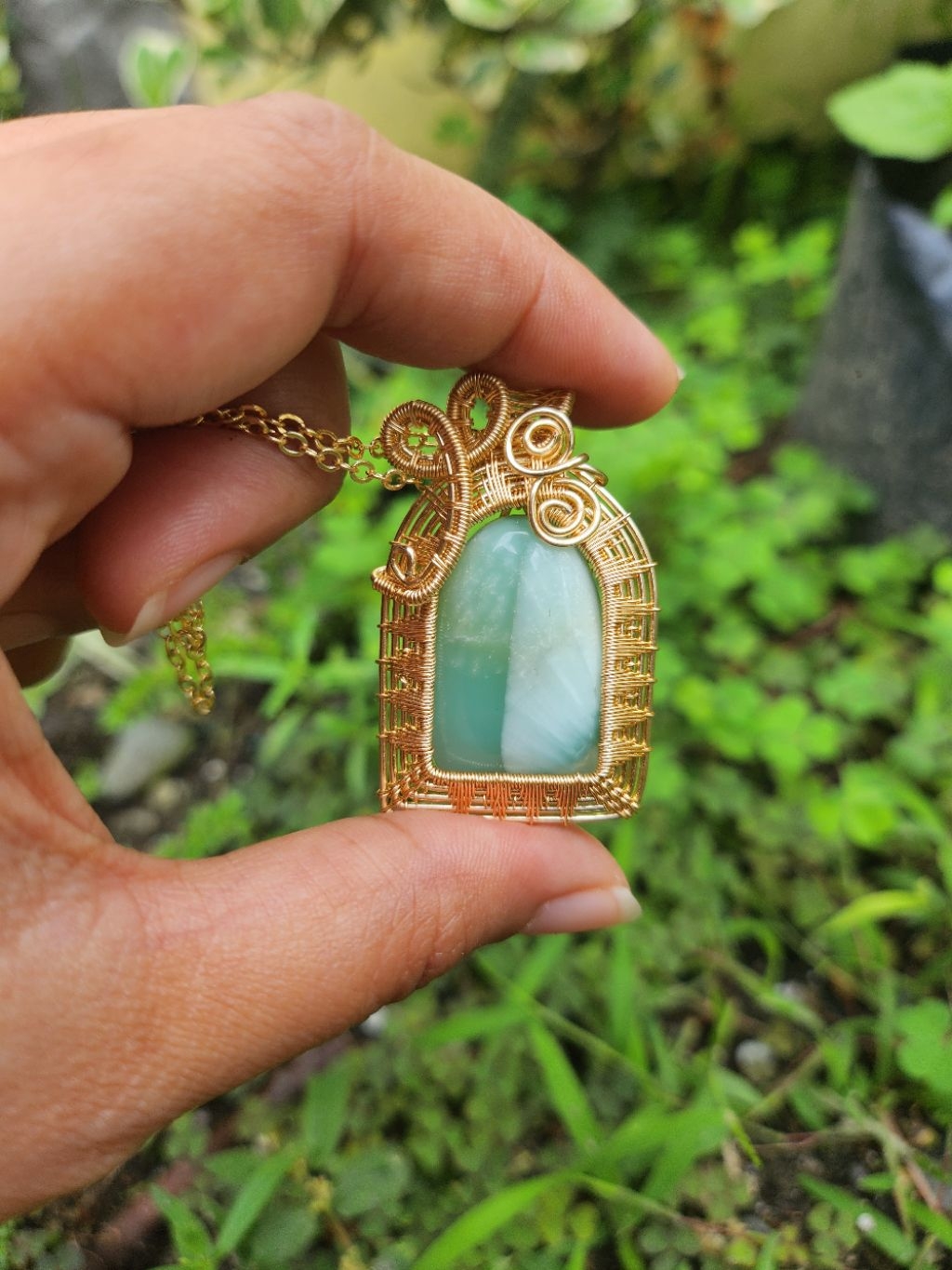 Calliope Natural Stone Pendant Necklace Non-Tarnish Light Gold Copper ...