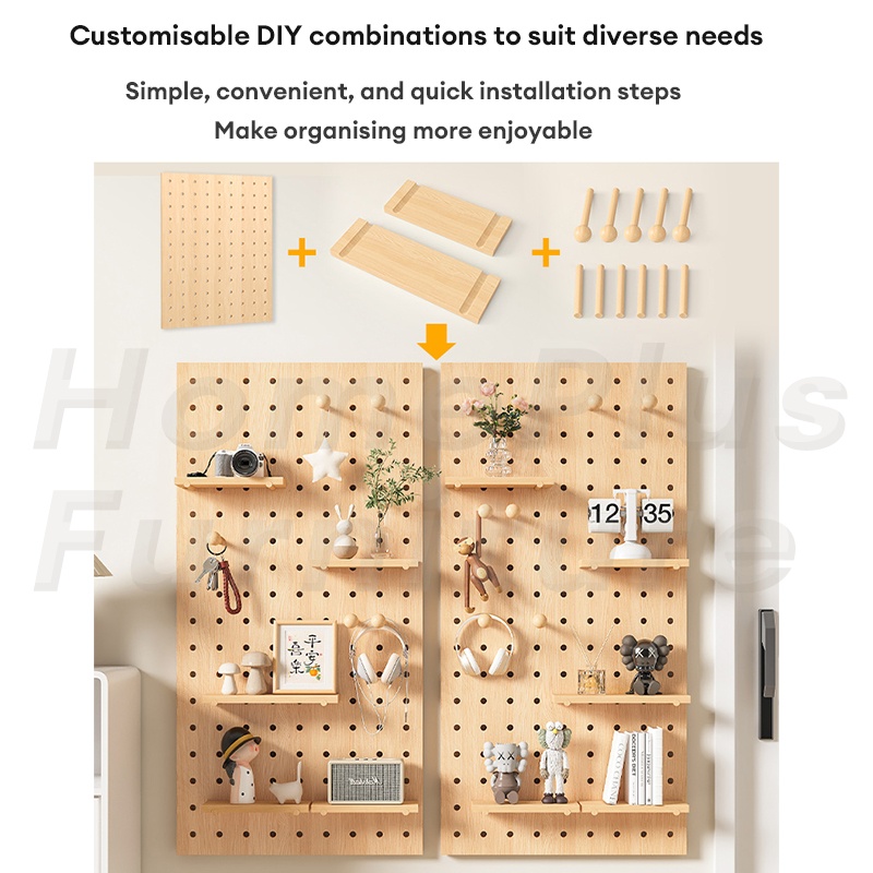 Solid Wood Pegboard Wall Storage Display Rack With Holes DIY Kit Hole ...