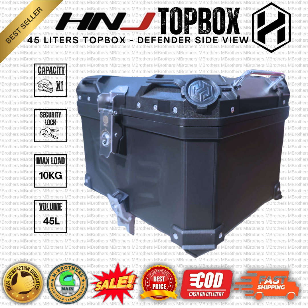 Topbox Only HNJ Defender Dual Lock - 45 Liters ABS Hard Plastic Topbox ...